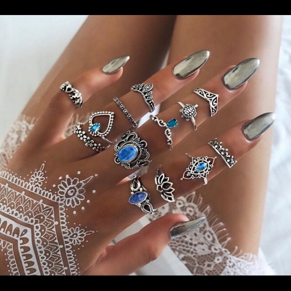 unbranded | Jewelry | Bohemian Mid Cluster Ring Set Topaz Silver | Poshmark